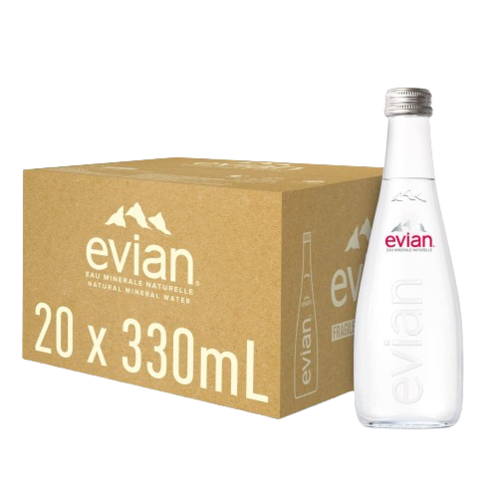 Evian Natural Mineral Water glass bottle 20 x 330ml